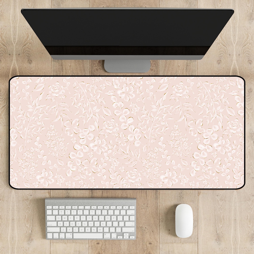 Pink Floral Desk Mat, Light Baby Pink Beige Desk Pad, Soft Pink Large ...