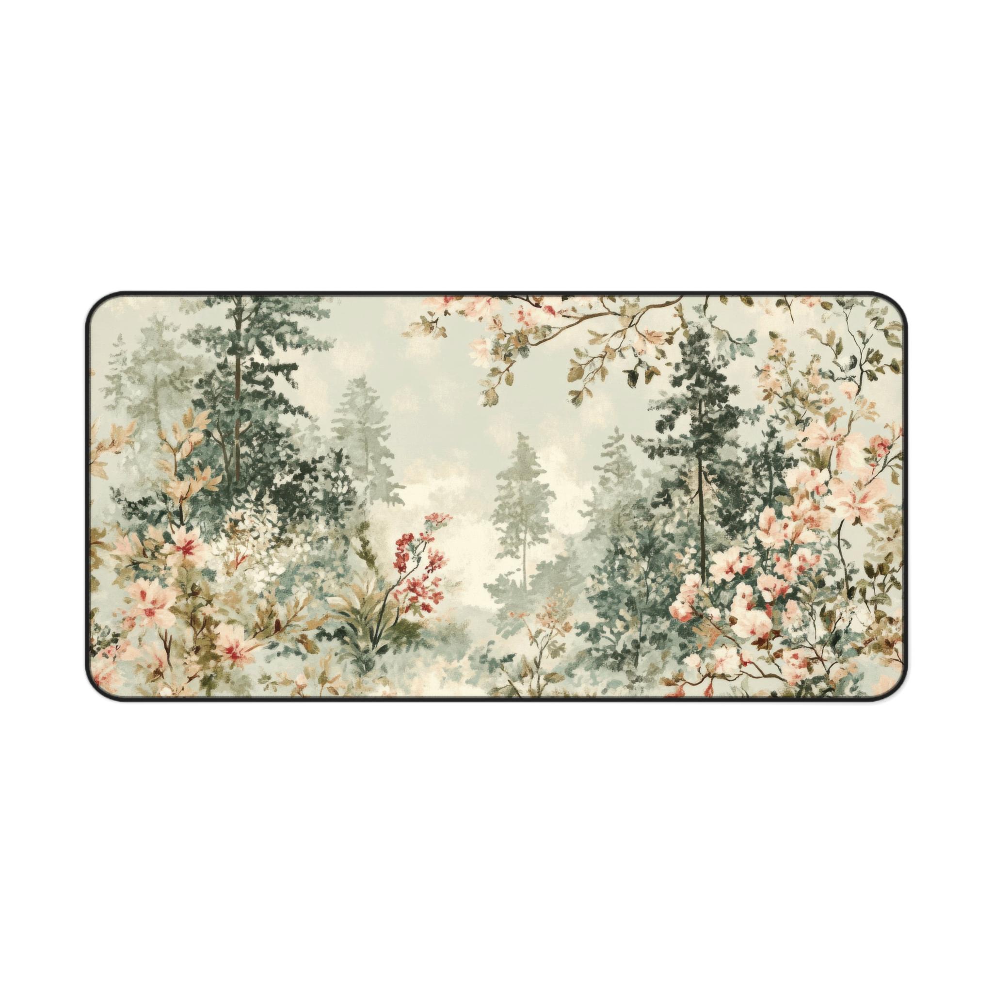 Vintage Forest Desk Mat, Botanical Trees and Flowers Desk Organizer ...
