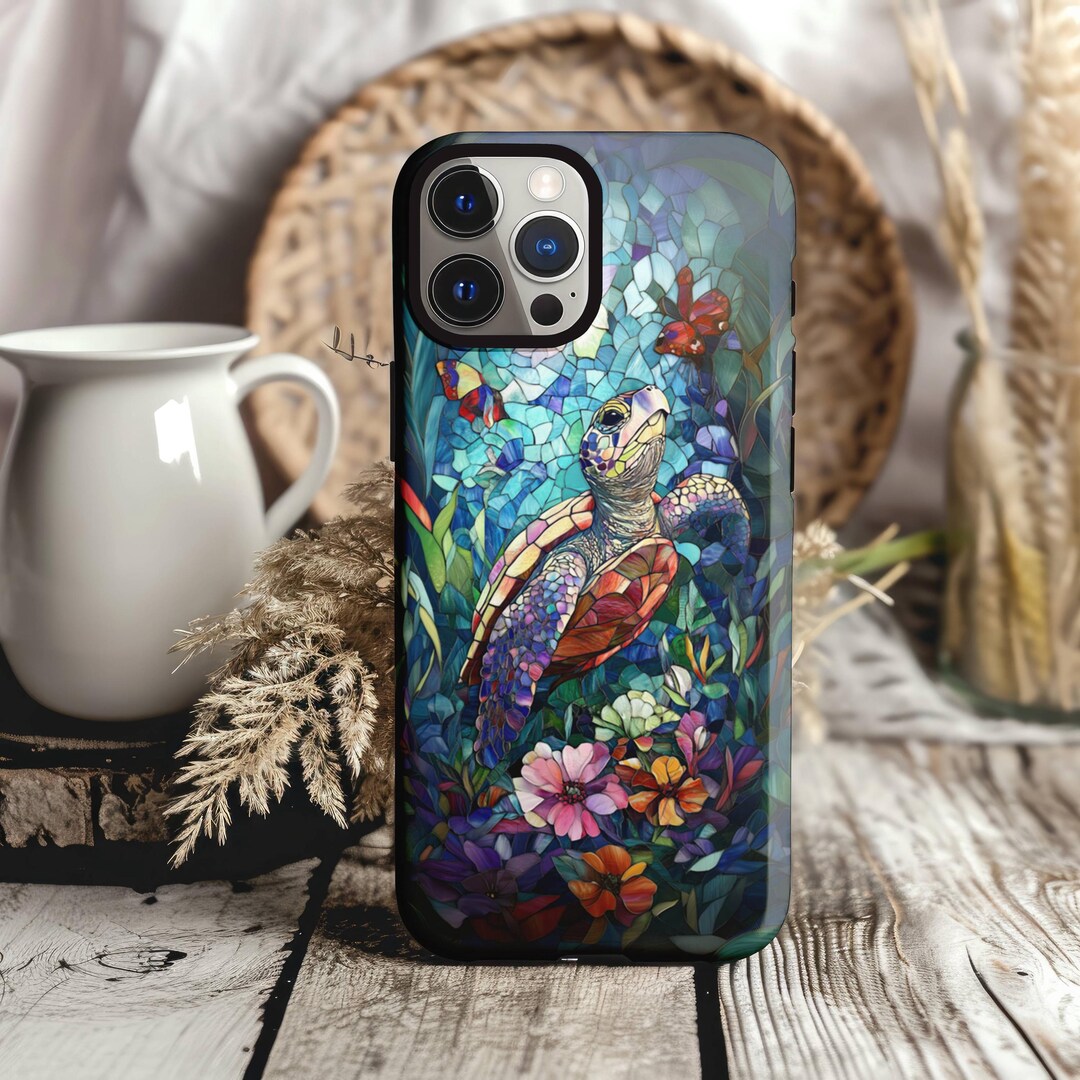 Faux Stained Glass Underwater Sea Turtle Tough Phone Case, iPhone 8 11 ...