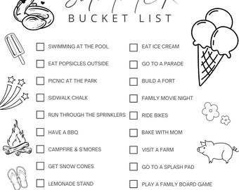 Summer Fun Coloring Page, Summer Bucket List Activities Coloring Sheet ...