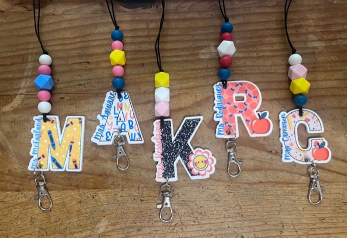 Custom Initial Teacher Lanyard - Personalized Teacher Gift - ID Badge ...