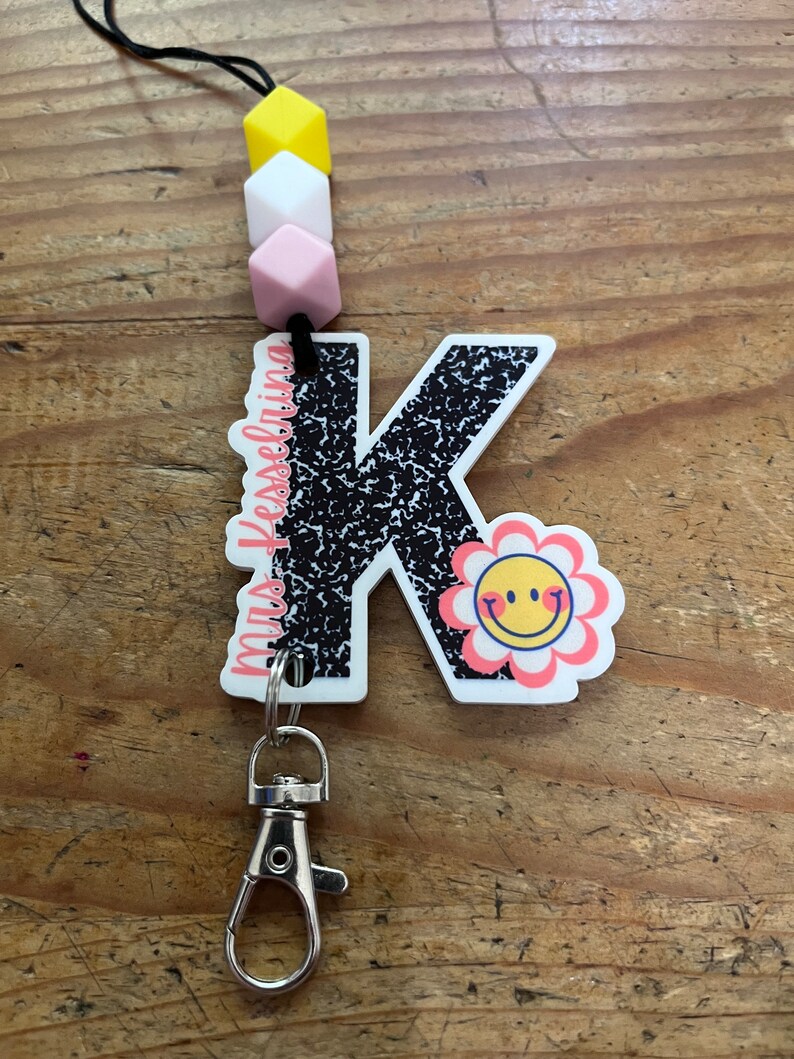 Custom Initial Teacher Lanyard - Personalized Teacher Gift - ID Badge ...
