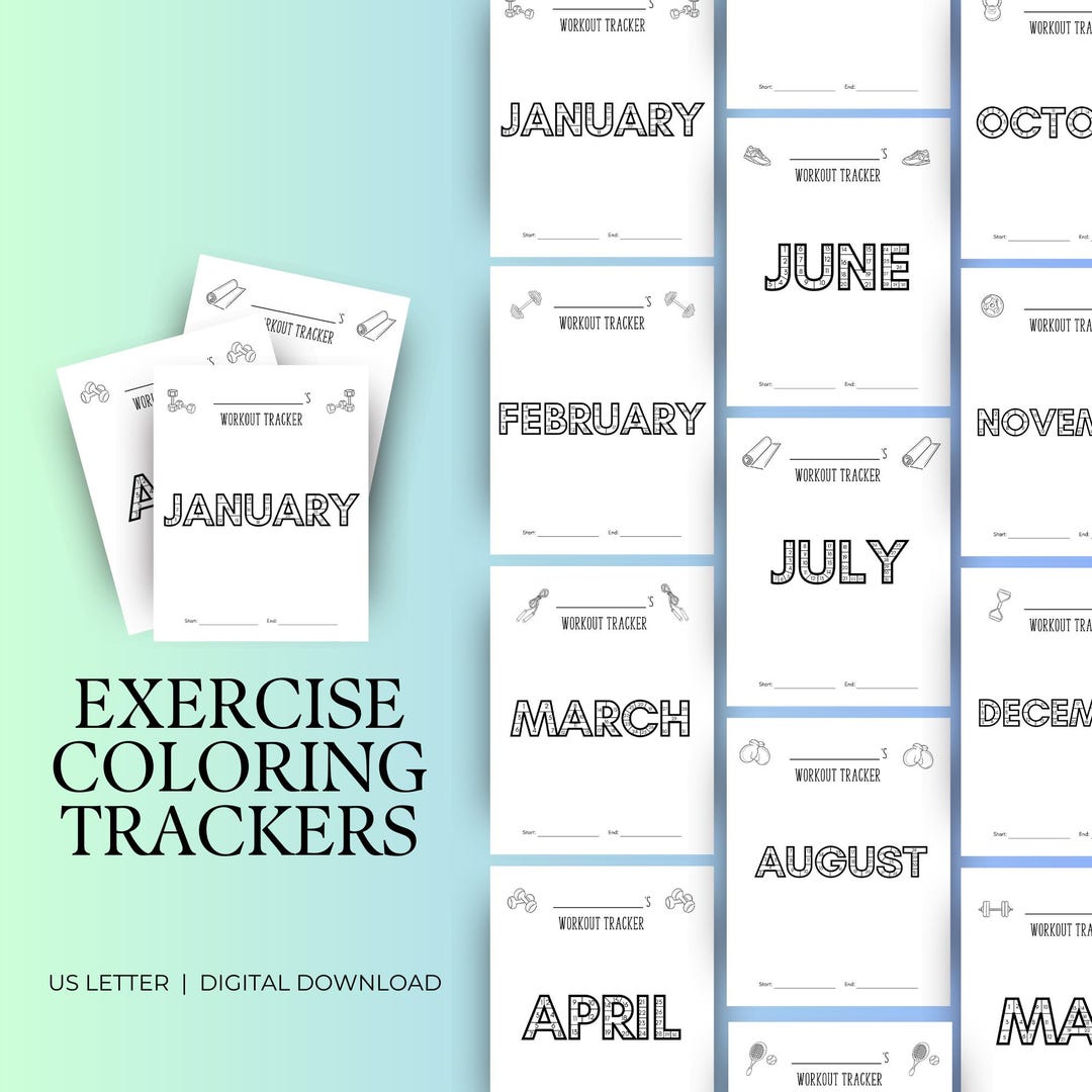 2025 Exercise Coloring Trackers/printable Fitness Tracker/12 Months - Etsy