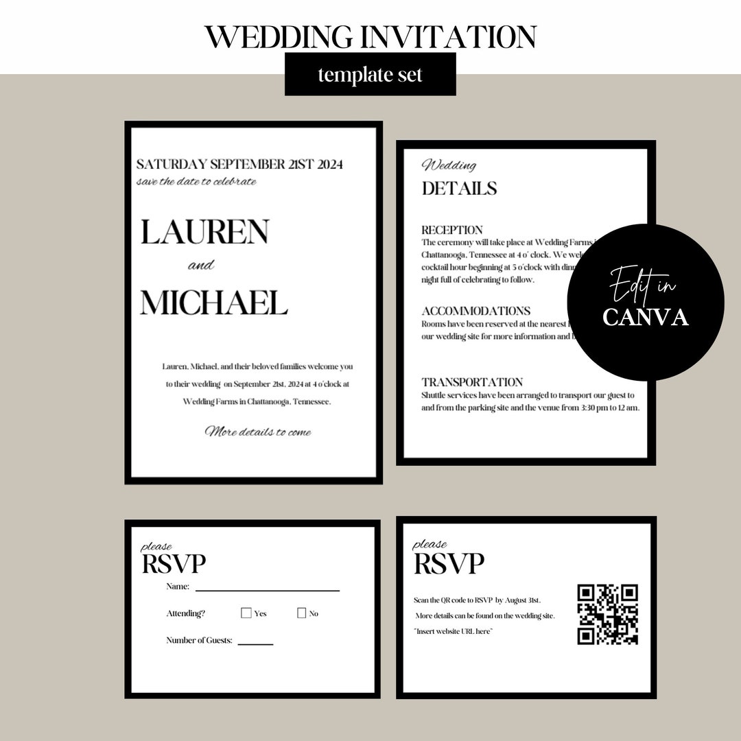 Wedding Invitation Canva Template Set - Etsy