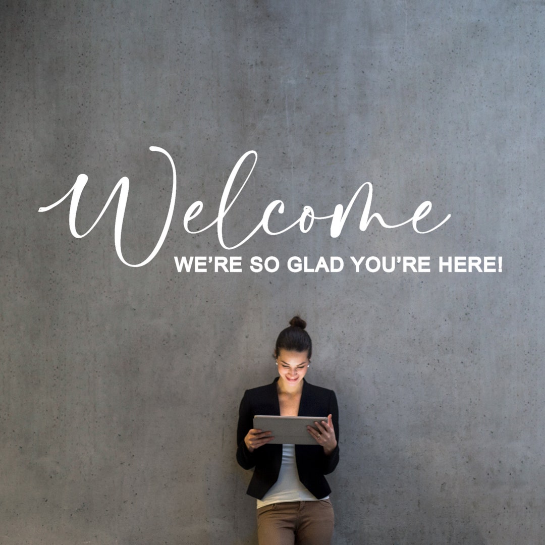Welcome We're so Glad You're Here Wall Decal Church Entry Way Sticker Welcome Door Sign for ...