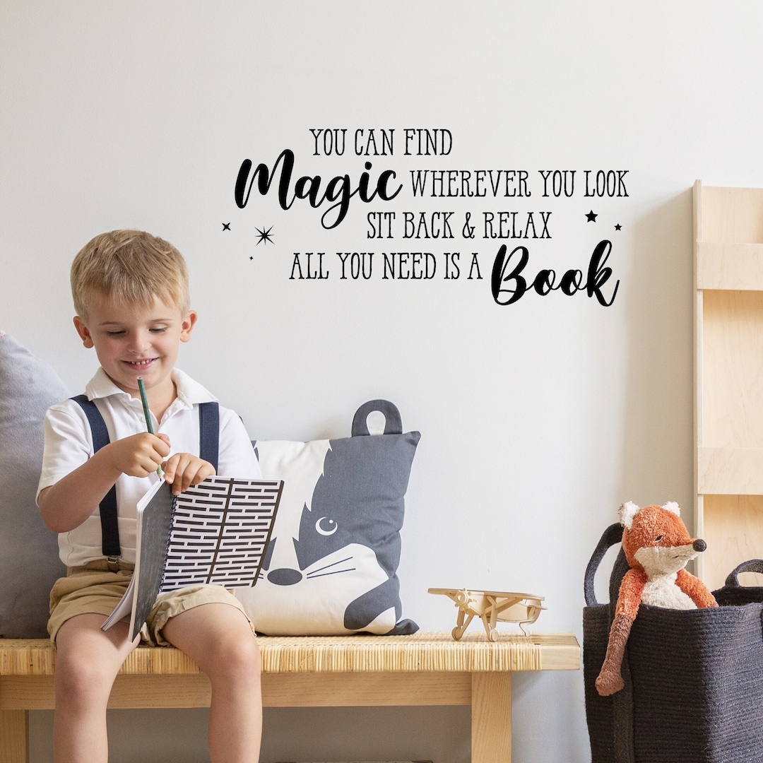 Reading Quote Kids Room Wall Sticker Book Quote Bookshelf Decor Vinyl ...