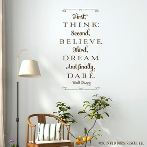 First Think Second Believe Third Dream Disney Quote Vinyl - Etsy