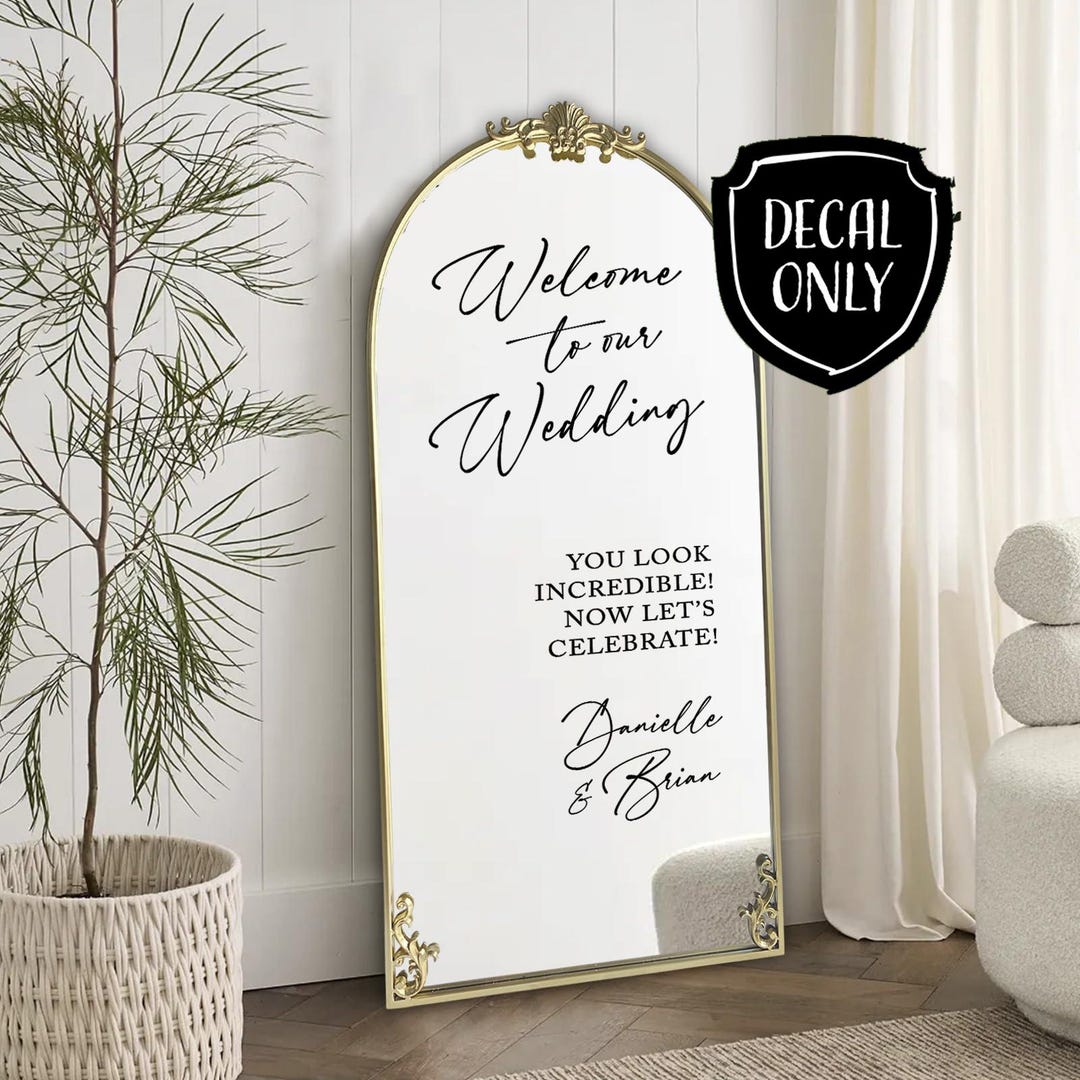 Welcome Wedding Sign Personalized Tall Mirror Decal Wedding Sticker ...