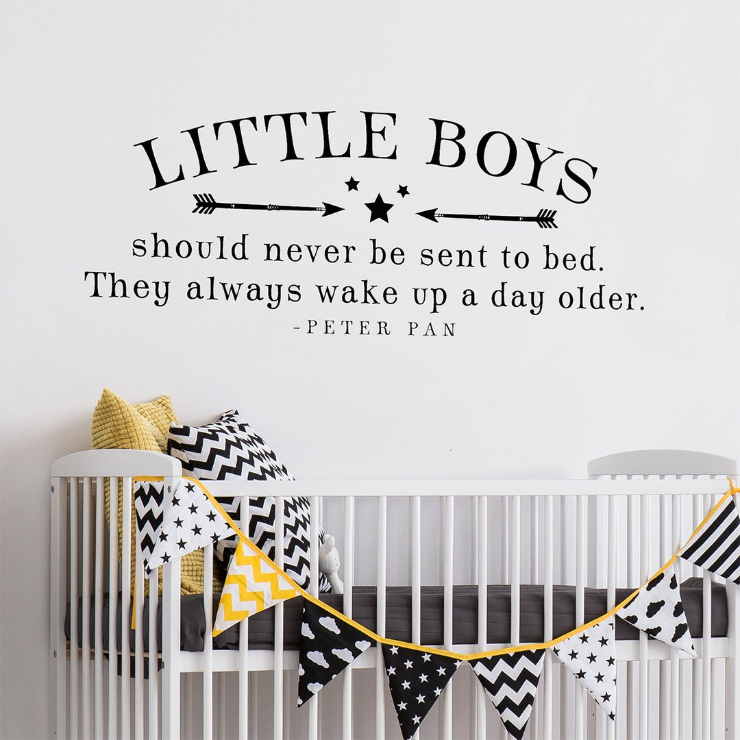 Peter Pan Quote Wall Decal Little Boys Should Never Be Sent to Bed Nursery Wall Decor Never Grow ...
