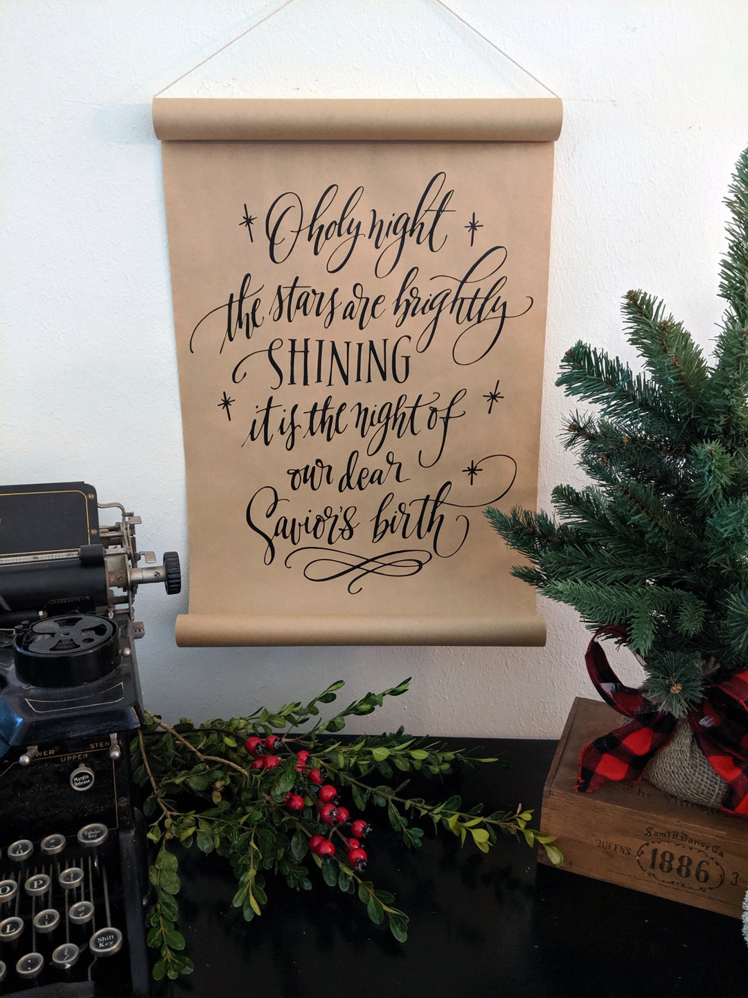 O Holy Night Christmas Scroll Farmhouse Paper Scroll Fireplace Mantel ...