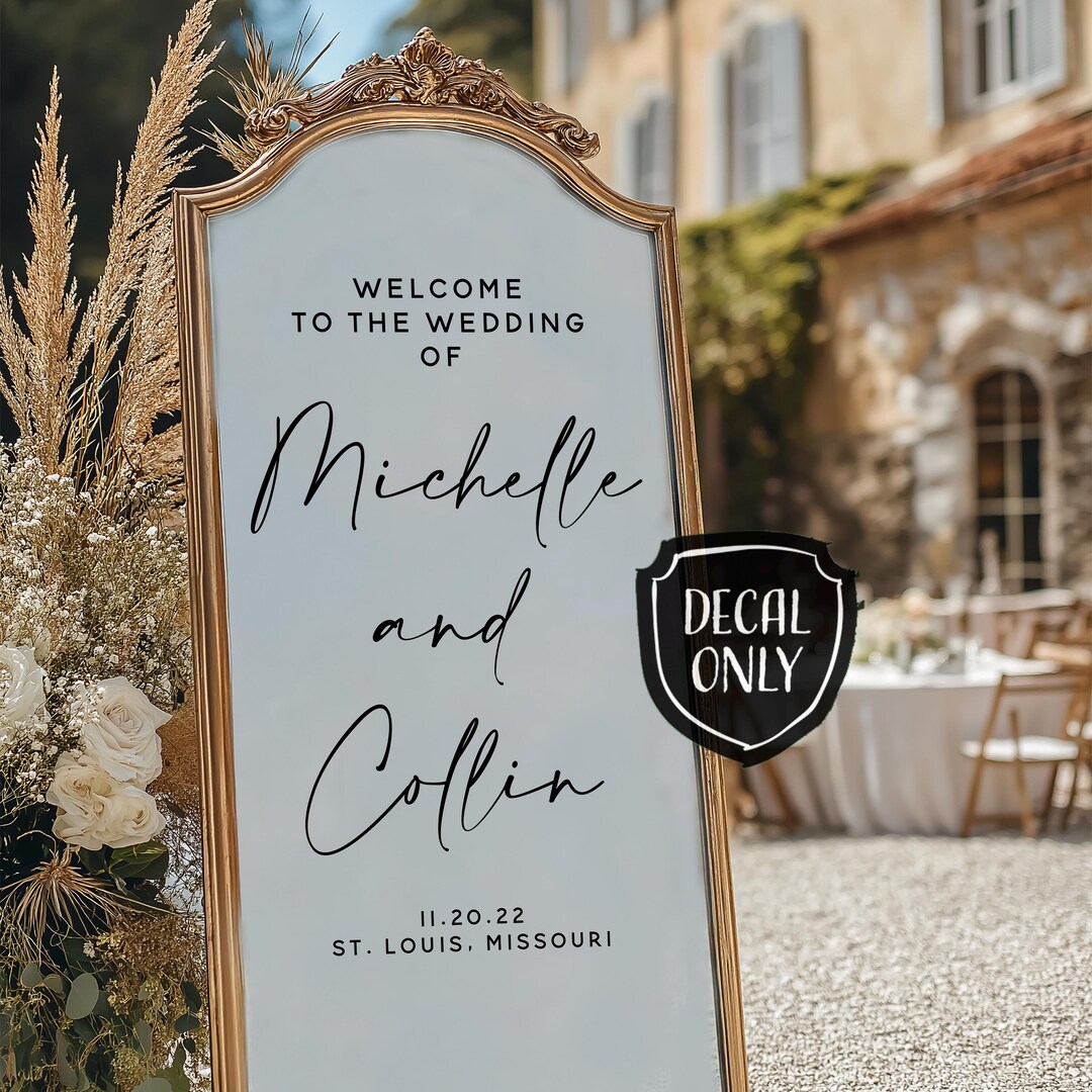 Mirror Wedding Welcome Sign DIY Custom Wedding Decor Mirror Vinyl Decal ...