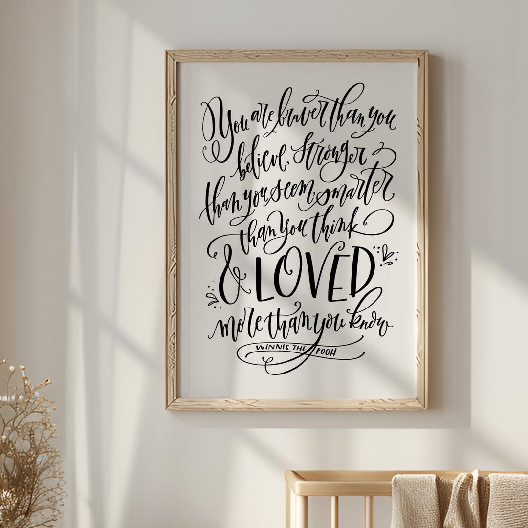 You Are Braver Pooh Quote Wall Art Nursery Decor Digital Poster for Kid ...