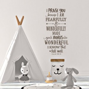 Psalm 139:14 Vinyl Wall Decal I Praise You Because I Am Fearfully and ...
