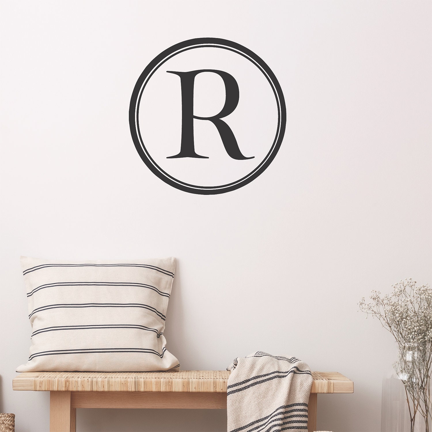 Circle Monogram Initial Wall Decal Personalized Letter Vinyl - Etsy