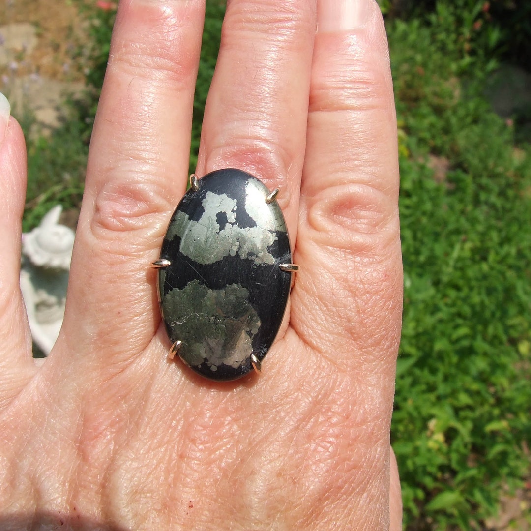 Apache Gold Ring, Large Black and Gold Stone, Bronze Size 10 - Etsy