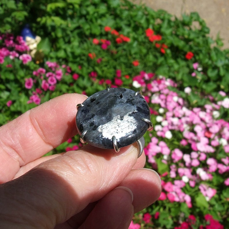 Larvikite Ring Size 8 Large Black Moonstone Set in Silver - Etsy