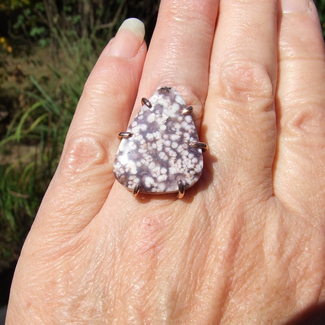 Luna Agate Ring, Copper Size 8, Hand Cut Purple and White Stone - Etsy