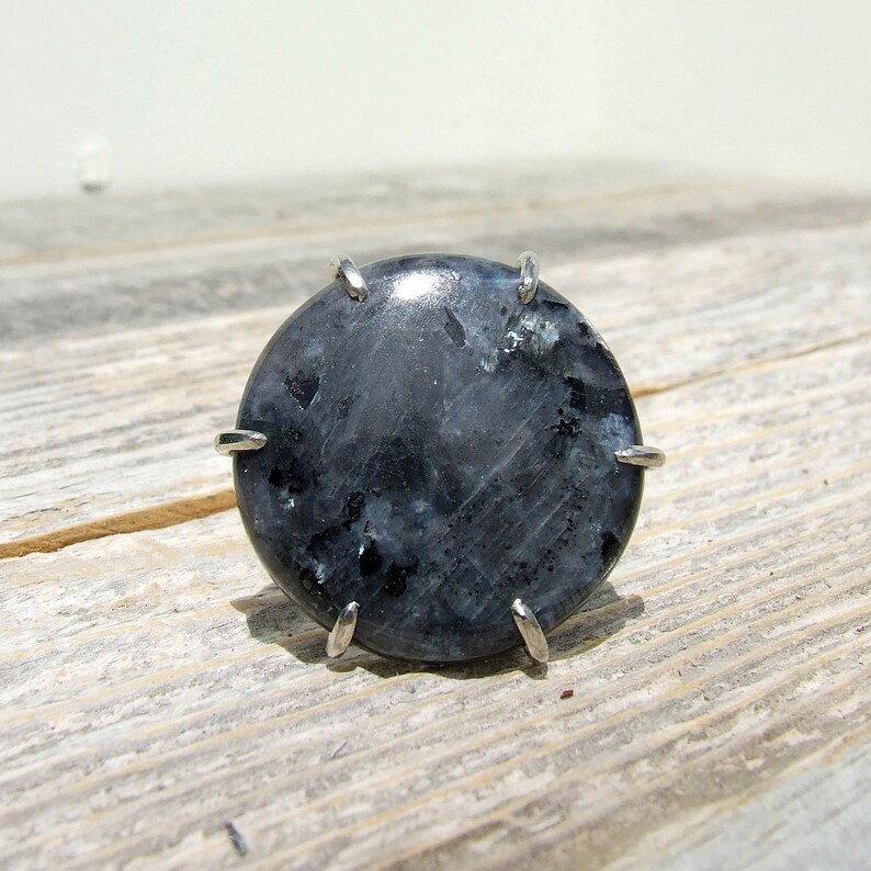 Larvikite Ring Size 8 Large Black Moonstone Set in Silver - Etsy