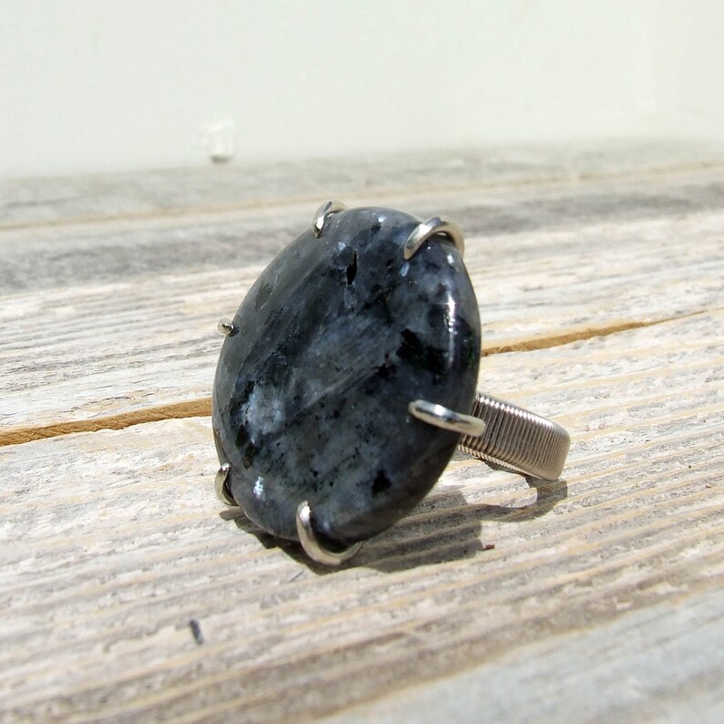 Larvikite Ring Size 8 Large Black Moonstone Set in Silver - Etsy