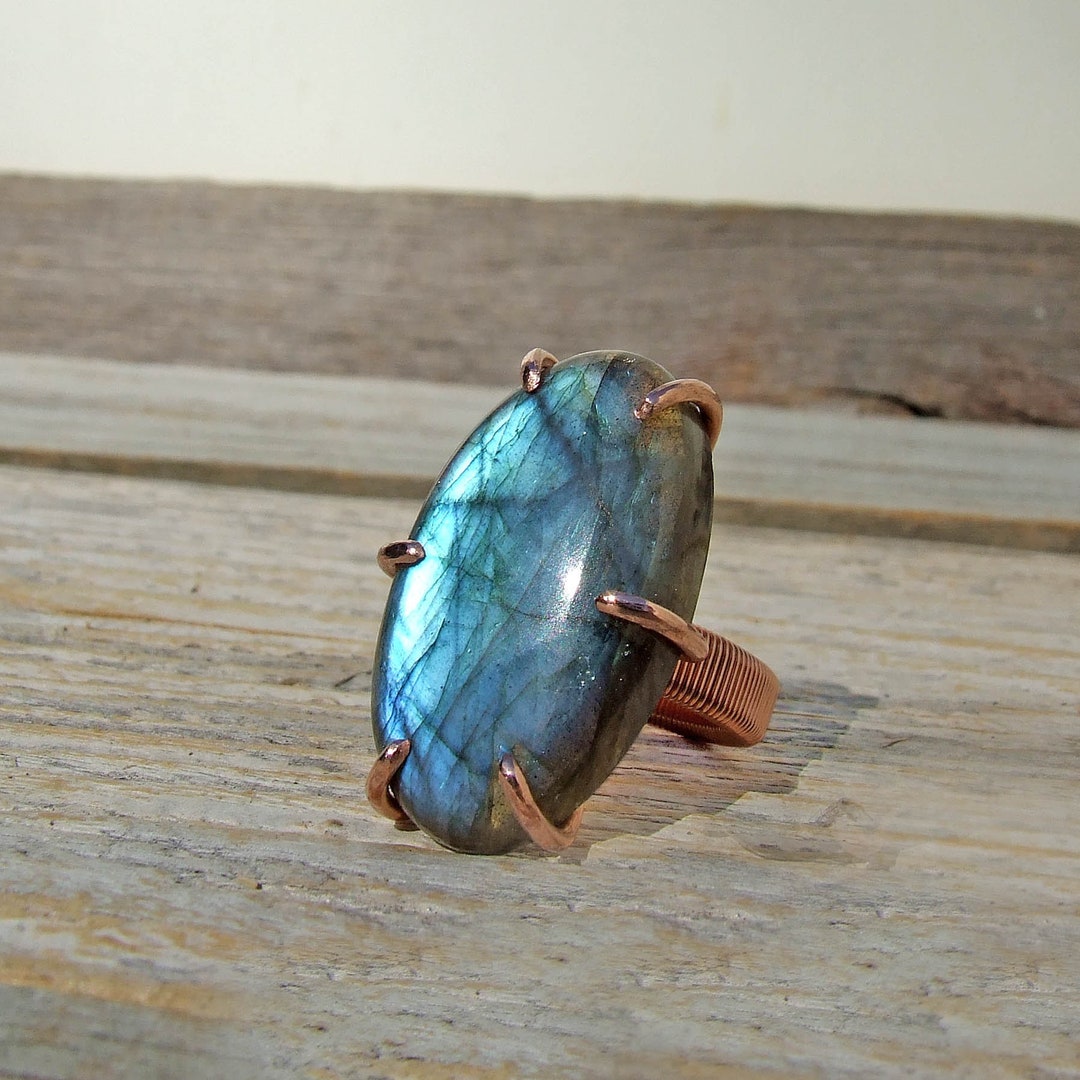 Blue Labradorite Ring, Narrow Oval Set in Copper, Size 5 - Etsy