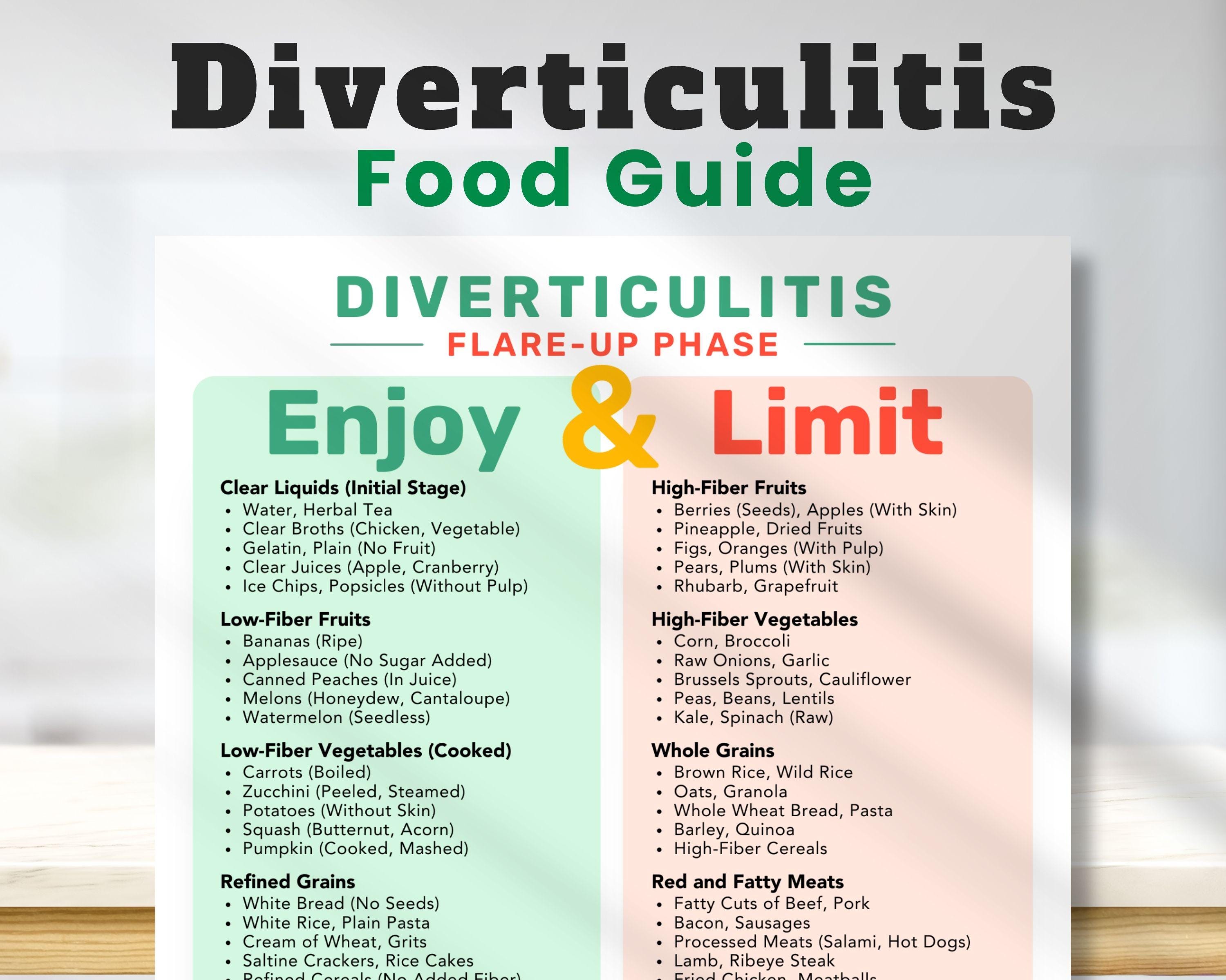 Diverticulitis Food List Printable PDF, Foods to Eat and Avoid, Diverticulosis Diet Guide ...