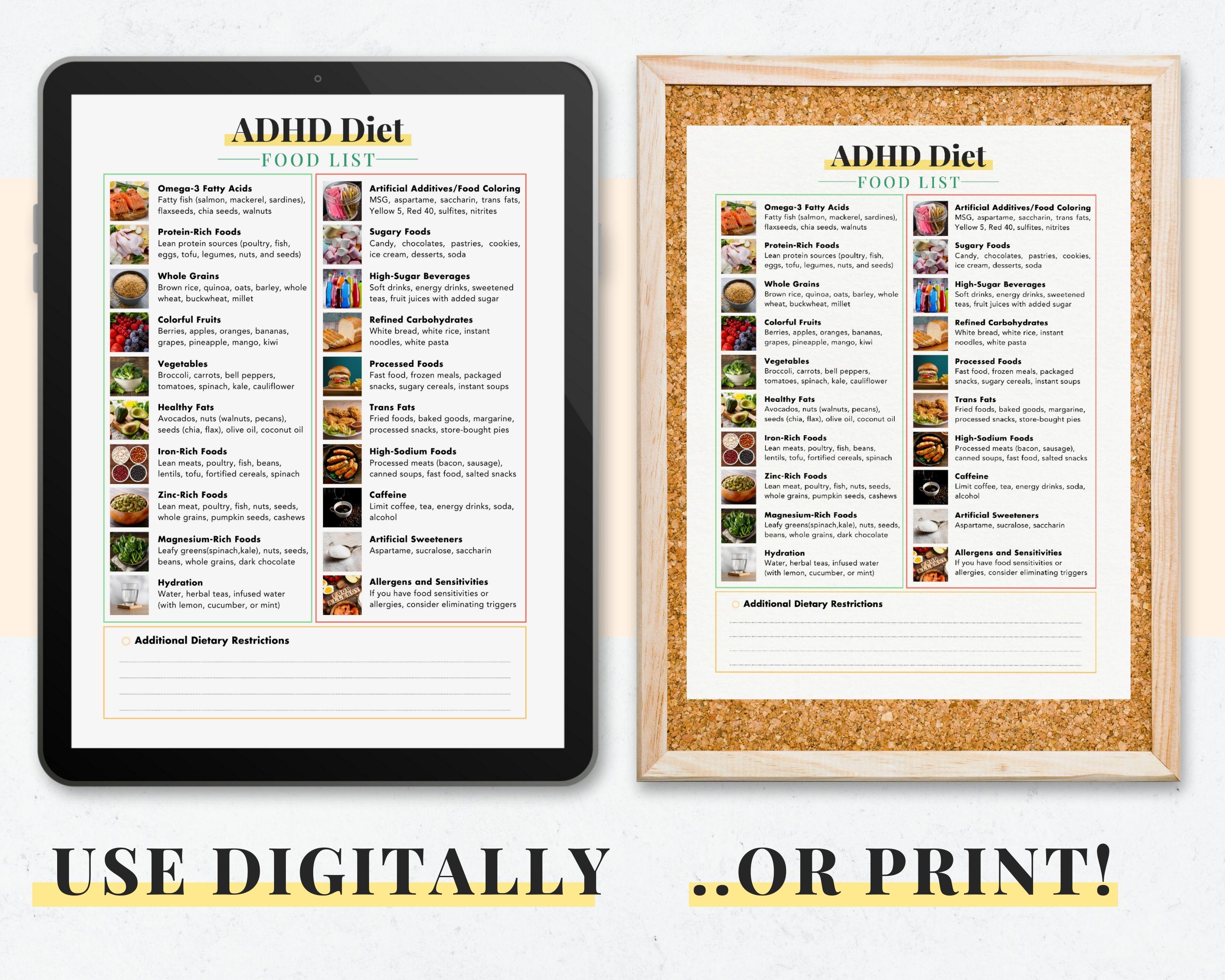 ADHD Diet Food List: Meal Plan Guide (printable PDF) - Etsy