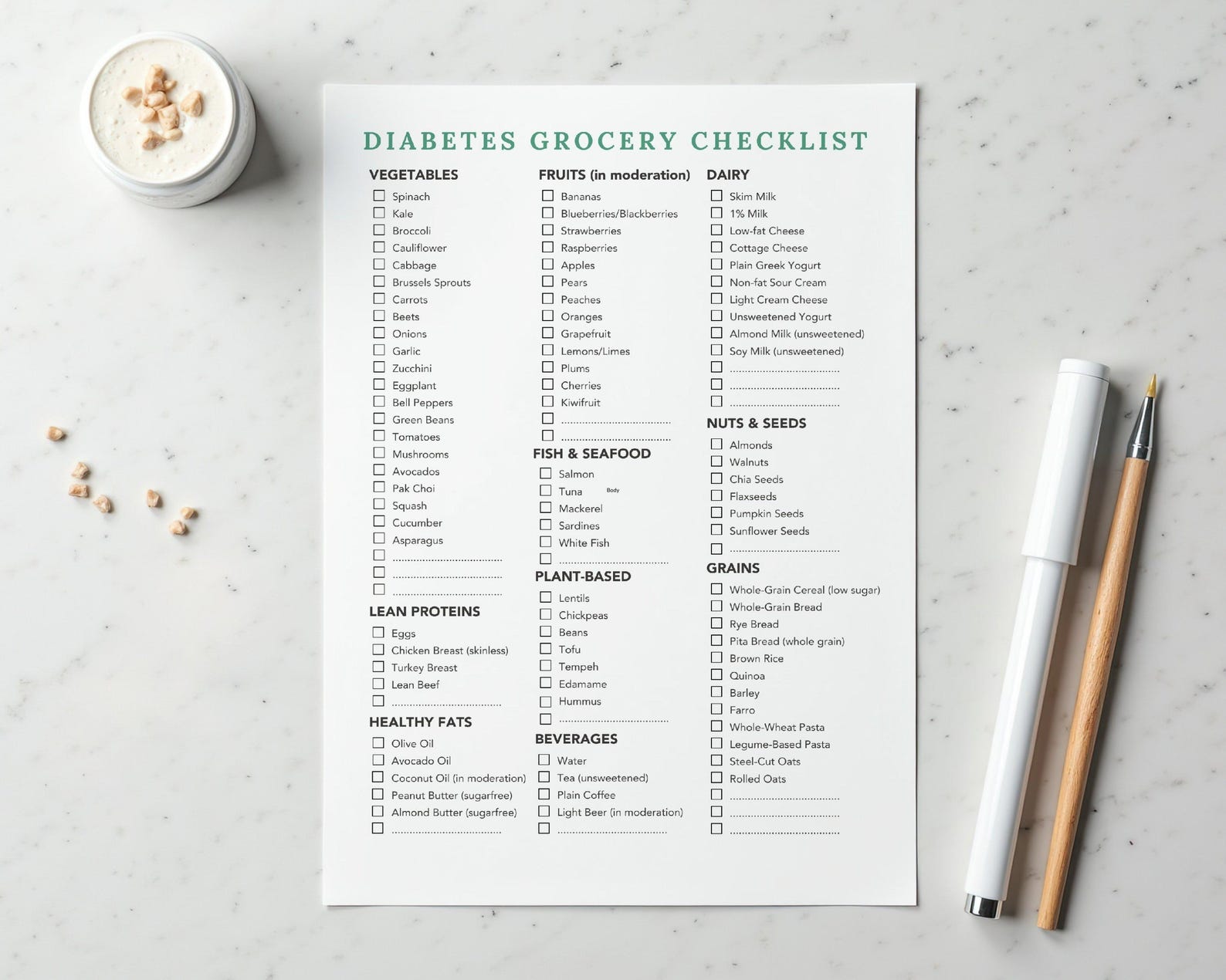 Diabetes Grocery Checklist: Diabetic & Prediabetic Food List (printable ...