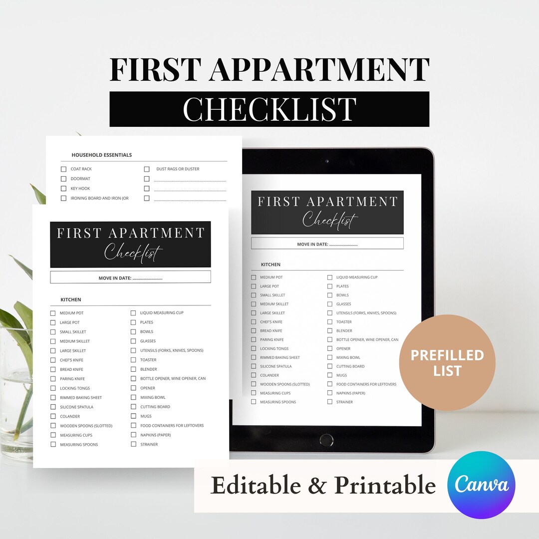First Apartment Checklist Printable and Editable Moving Checklist ...