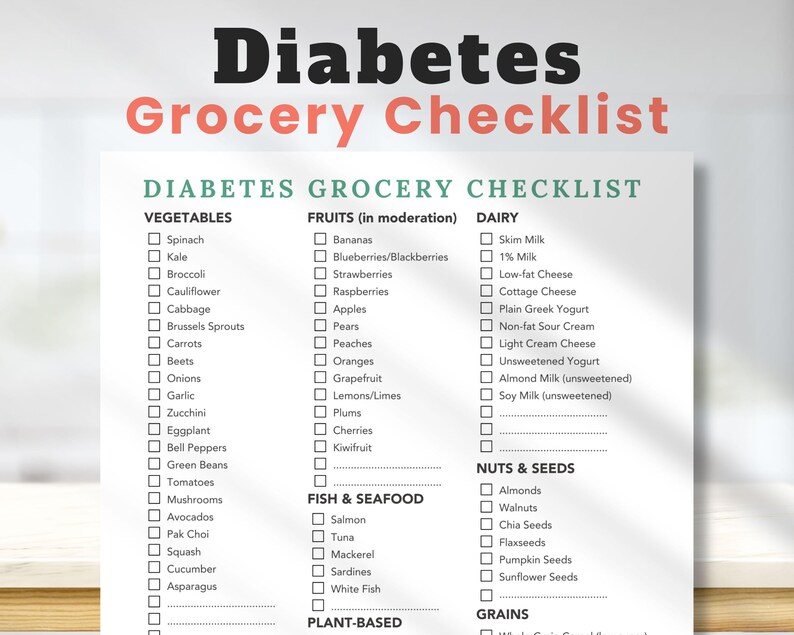 Diabetes Grocery Checklist: Diabetic & Prediabetic Food List (printable ...