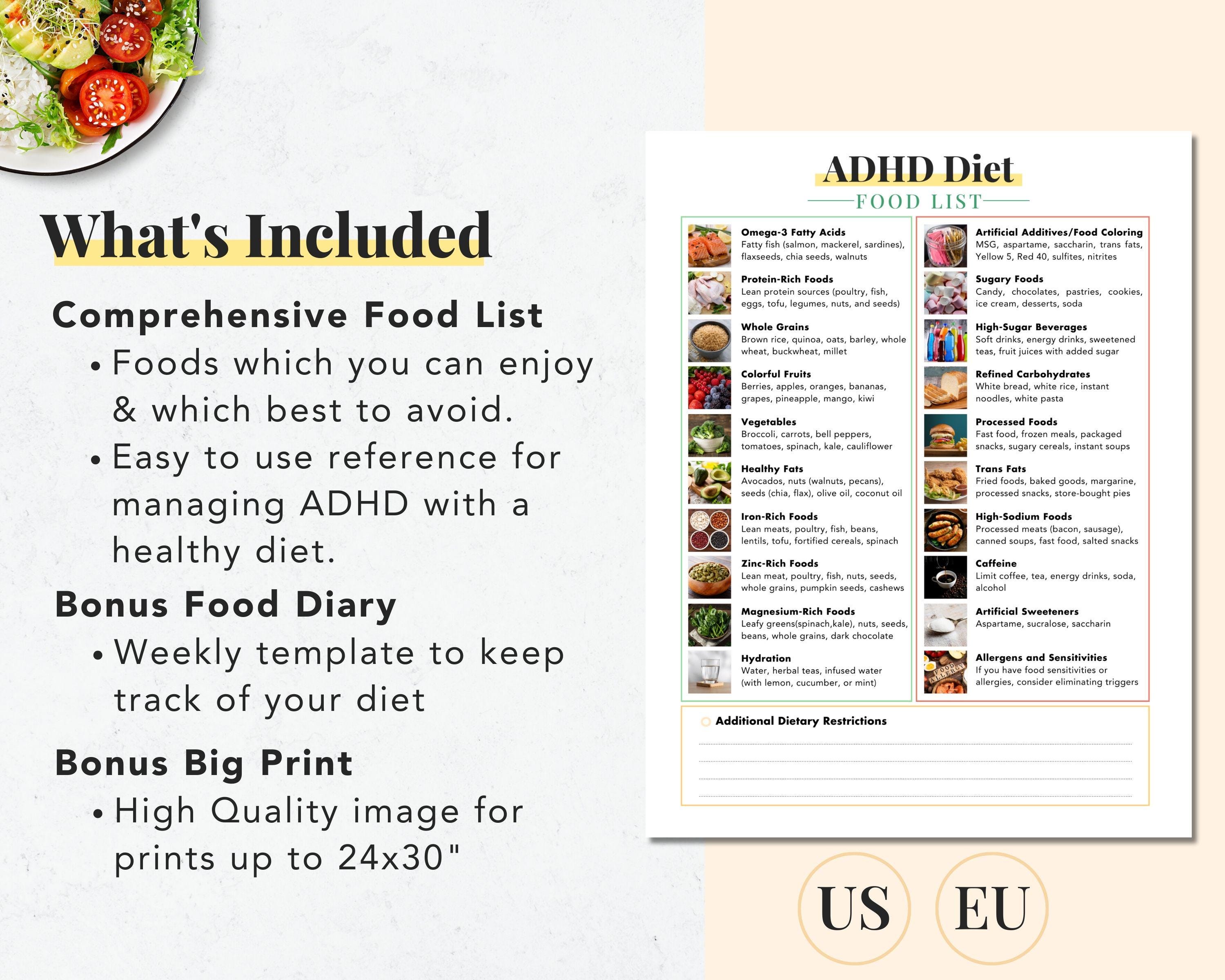 ADHD Diet Food List: Meal Plan Guide (printable PDF) - Etsy