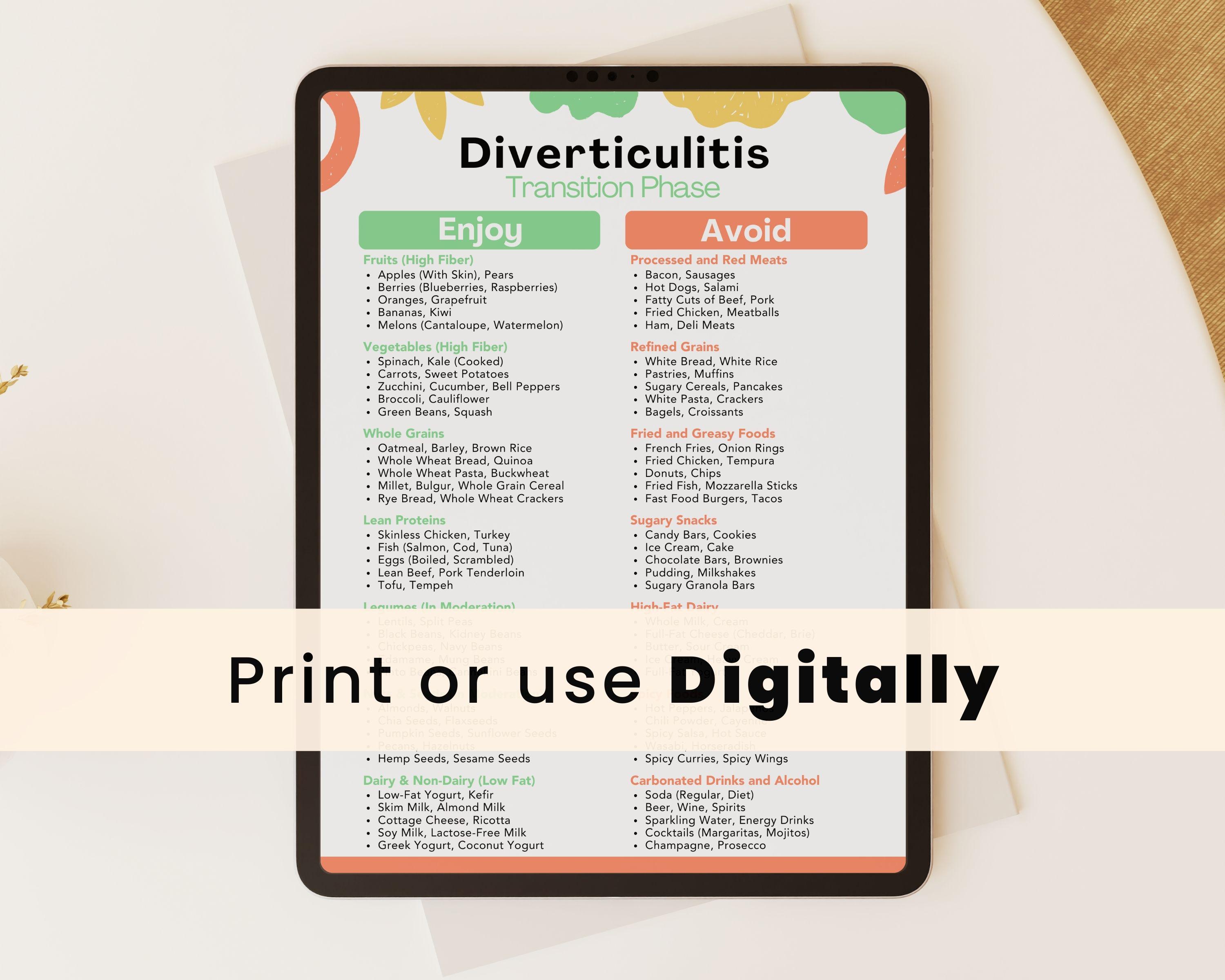 7 Foods to Avoid With Diverticulitis Printable PDF List, Foods Not to ...