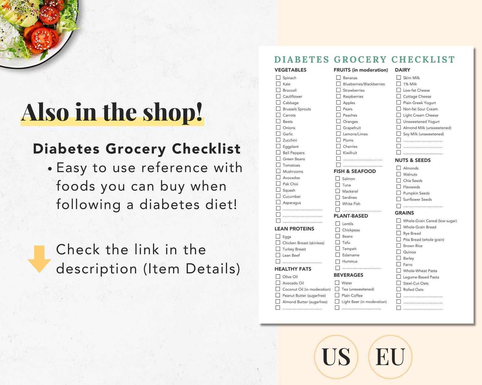 Type 2 Diabetes Food List: Printable Nutrition Guide (PDF) - Etsy