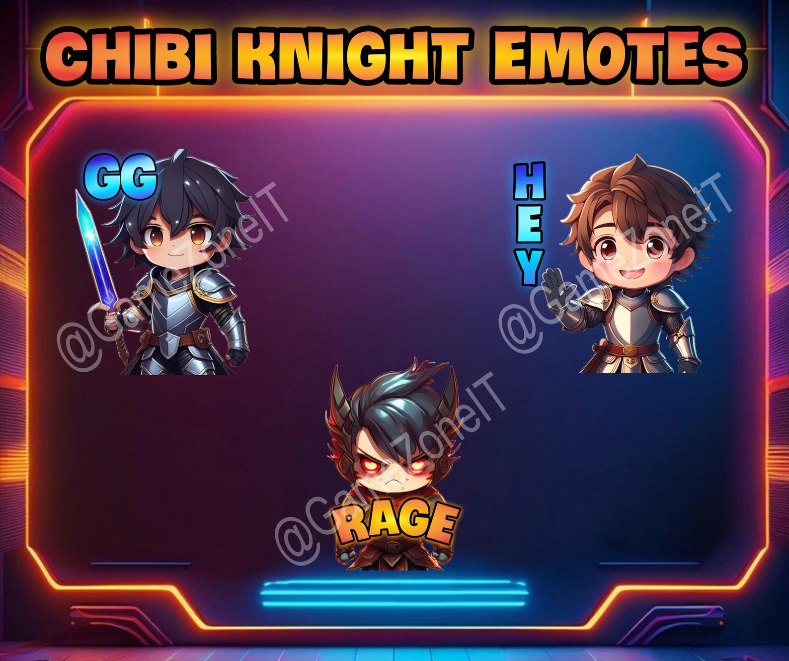 Twitch Emote / Discord Emote / Pack 3 Emotes / Chibi Knight Emote ...