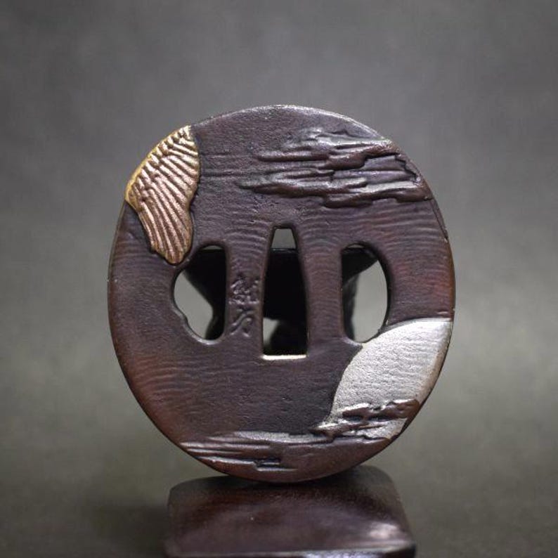 TSUBA Japanese Antique Katana Samurai / Moon and Swan KU139 - Etsy