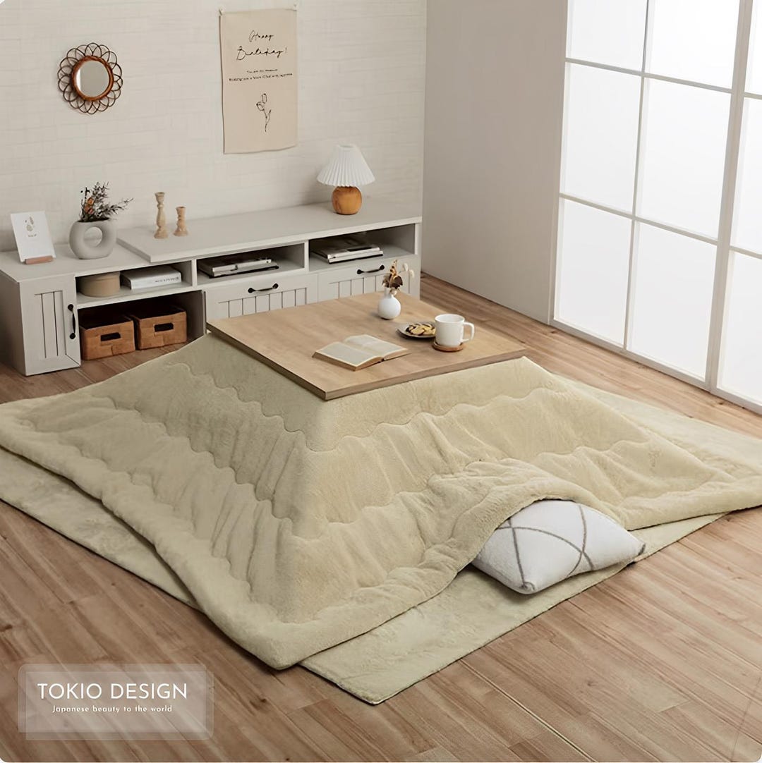 Kotatsu Futon Beige Premium Cotton Flannel Blanket Table Square ...