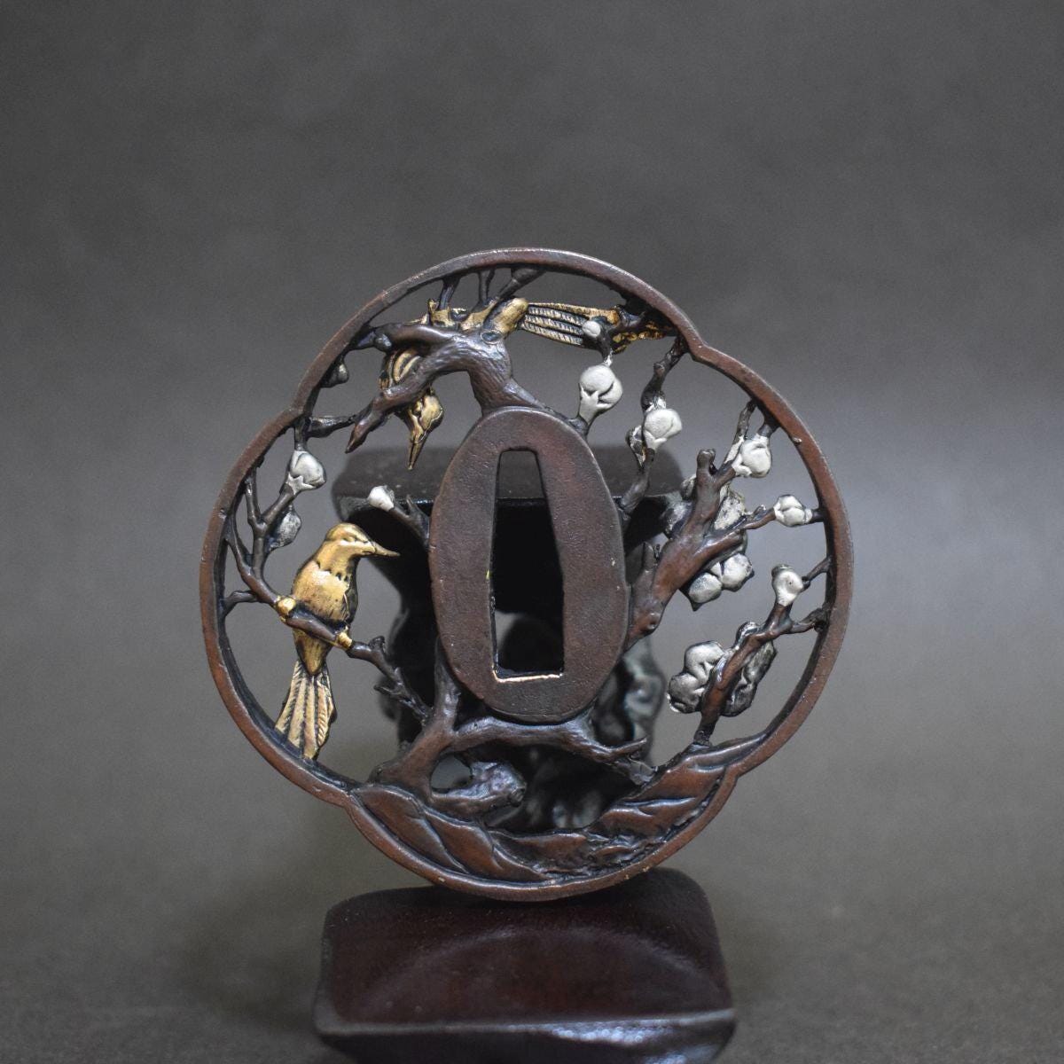 TSUBA Japanese Antique Katana Samurai / Birds and Cherry Blossoms KU149 ...