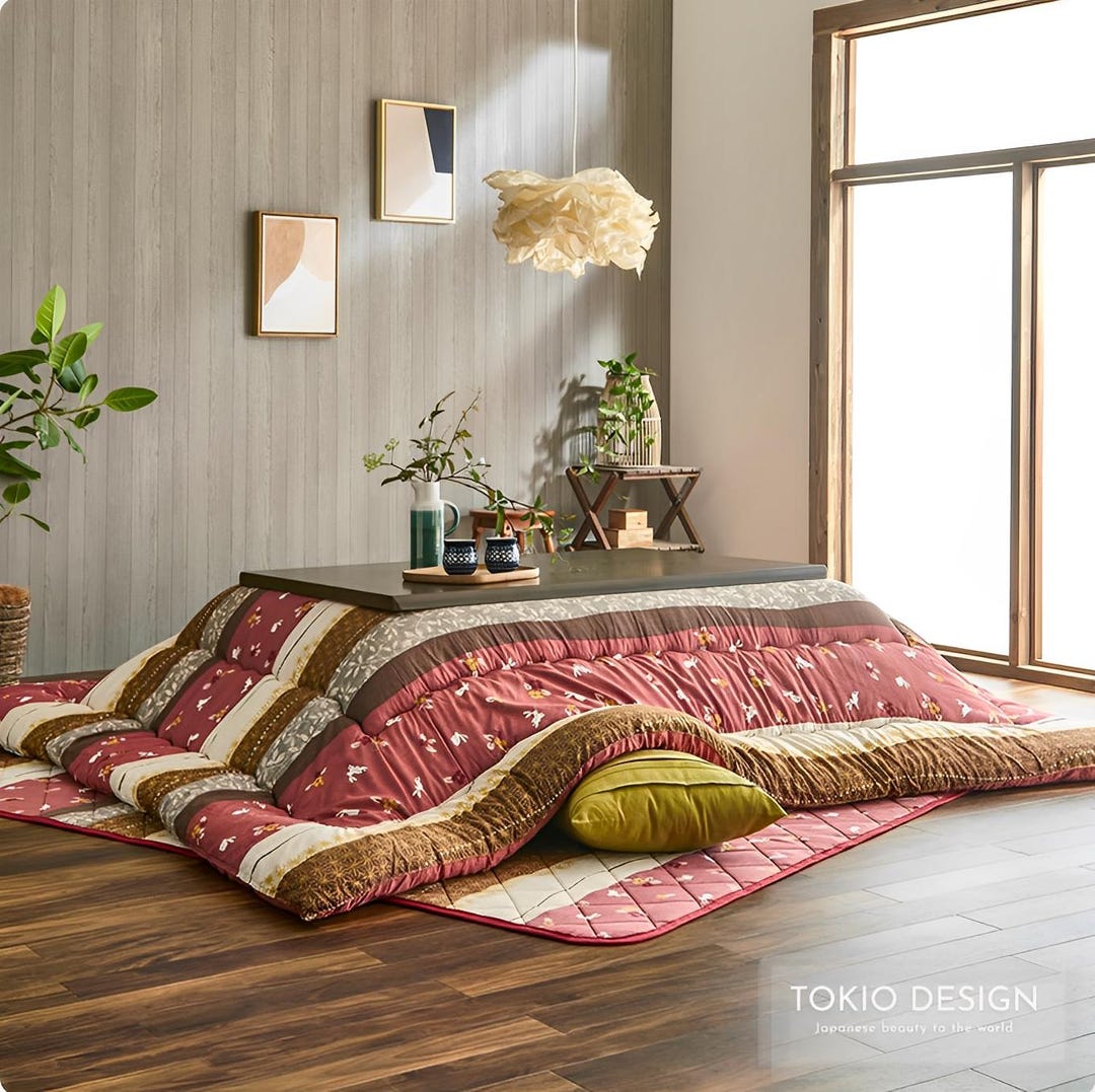 Kotatsu Futon & Mat Set Rabbit Pattern Red Premium Cotton Blanket Table ...