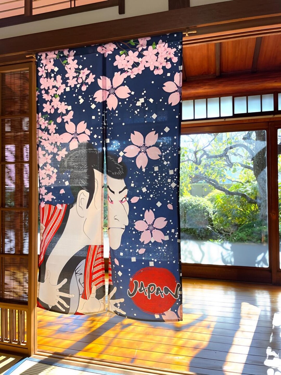 Japanese Noren Curtain – Kabuki Actor & Sakura Design – Edo Style ...
