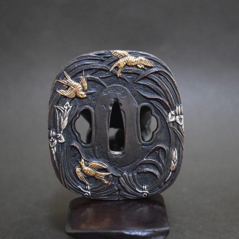TSUBA Japanese Antique Katana Samurai / Birds KU150 - Etsy
