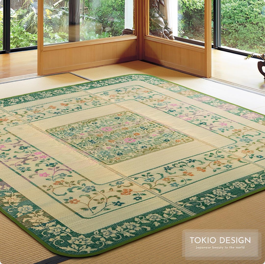 Tatami Mat "emperor" Flower Pattern Green 100% Japanese Rush Grass ...