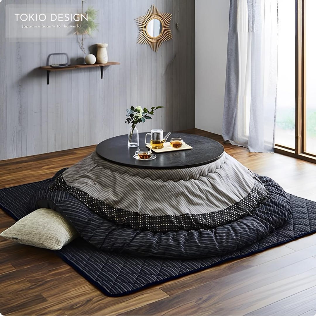 Kotatsu Futon Black 205cm/225cm Premium Cotton Comforter Fluffy Blanket ...
