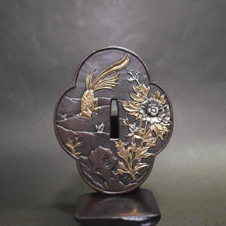 TSUBA Japanese Antique Katana Samurai / Birds and Beautiful Flowers ...