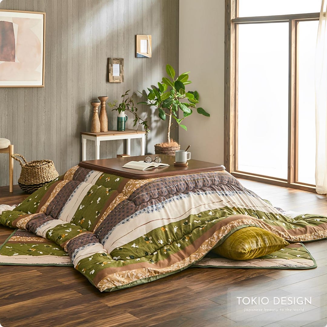 Kotatsu Futon & Mat Set Rabbit Pattern Green Premium Cotton Blanket ...