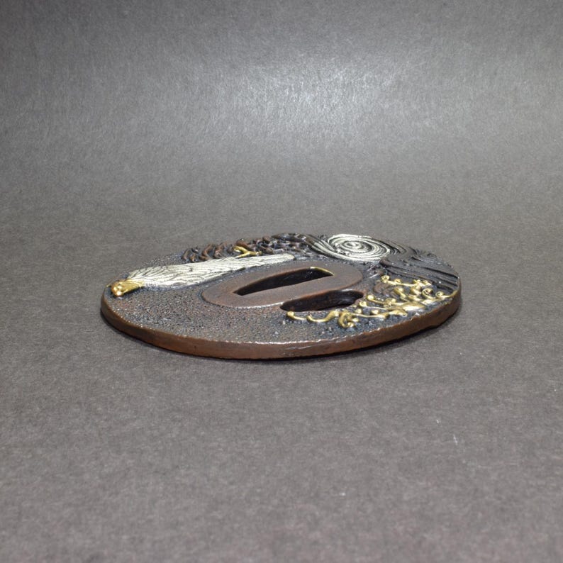 TSUBA Japanese Antique Katana Samurai / Birds and Beautiful Flowers ...
