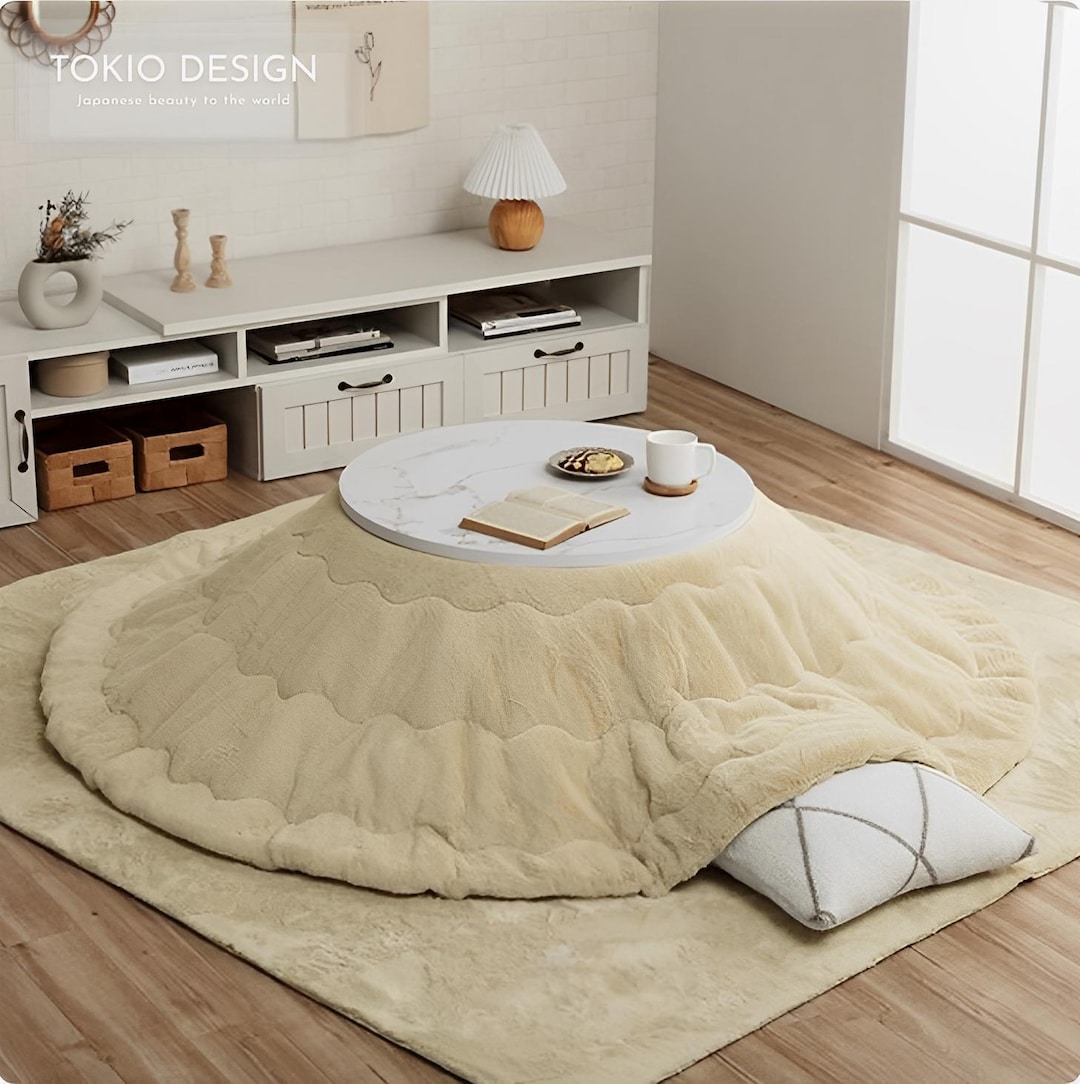 Kotatsu Futon Beige Premium Cotton Flannel Blanket Table Circular Form ...