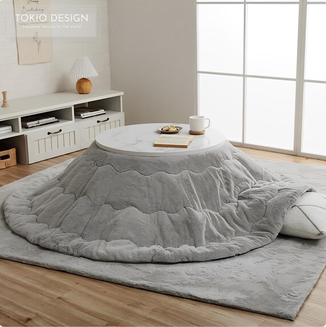 Kotatsu Futon Gray Premium Cotton Flannel Blanket Table Circular Form ...