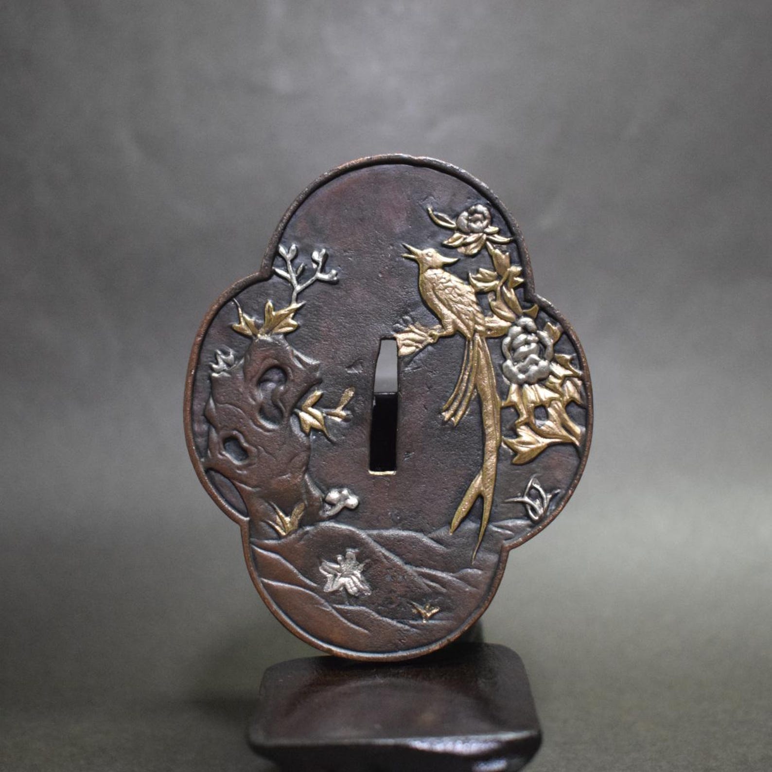 TSUBA Japanese Antique Katana Samurai / Birds and Beautiful Flowers ...