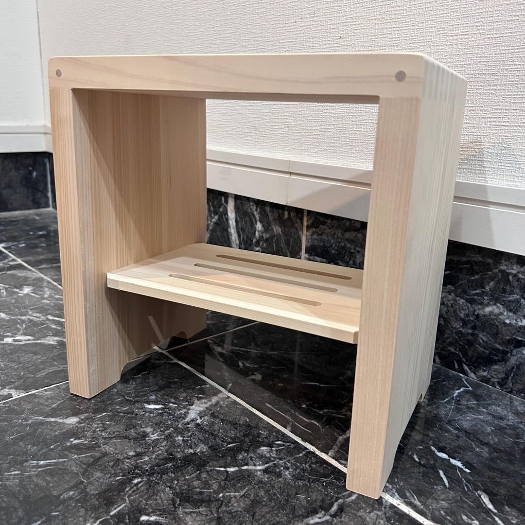 Japanese Hinoki Box-shaped Bath Chair Stool Natural Material Cypress ...