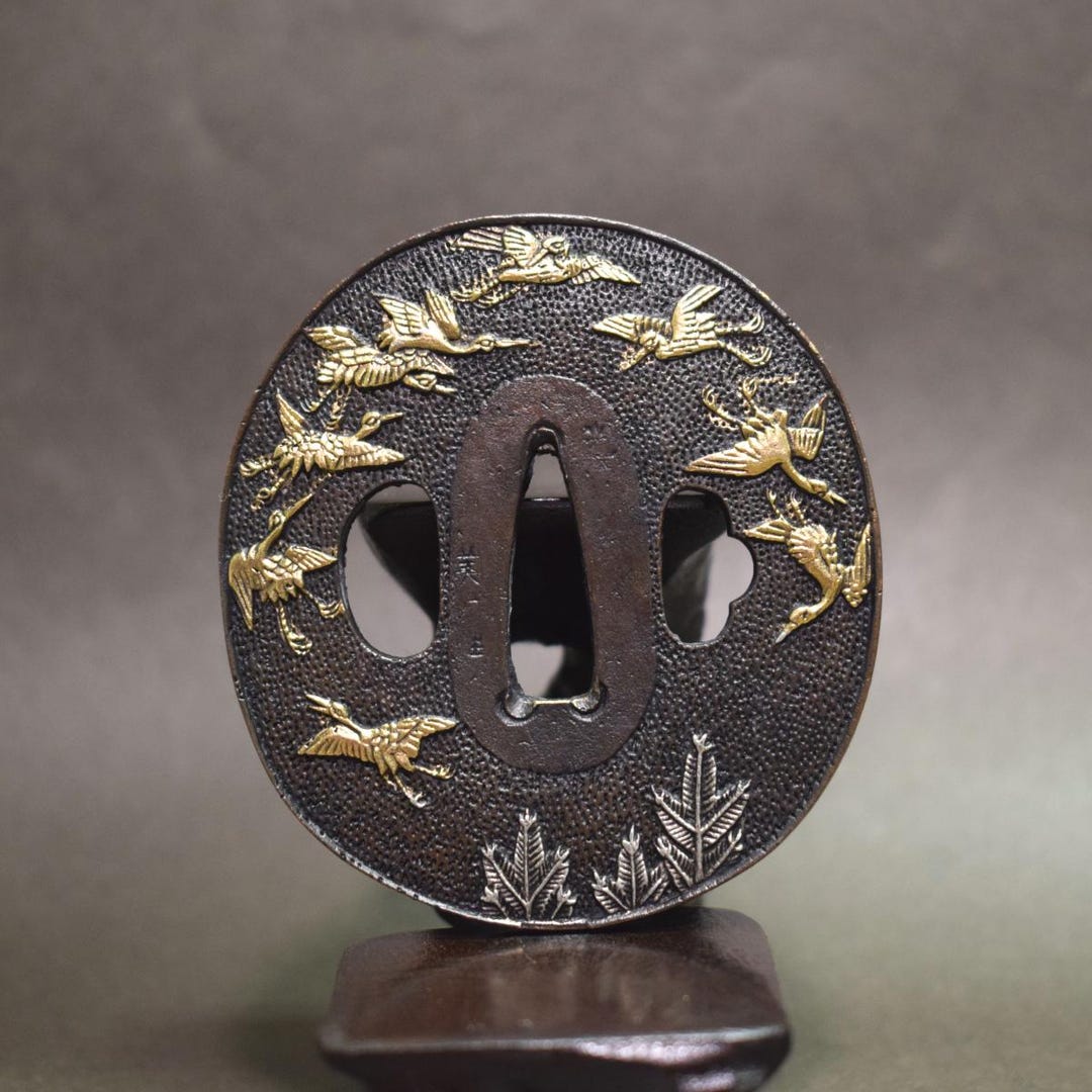 TSUBA Japanese Antique Katana Samurai / Cranes Dance KU147 - Etsy