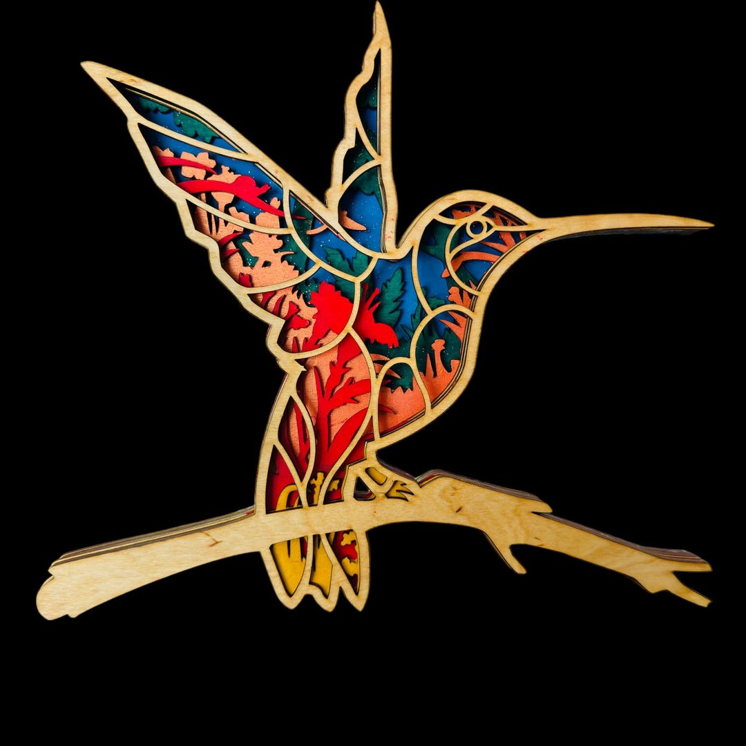 Multi-color and Multi-layer Hummingbird in Birch Plywood. Laser Cut and ...